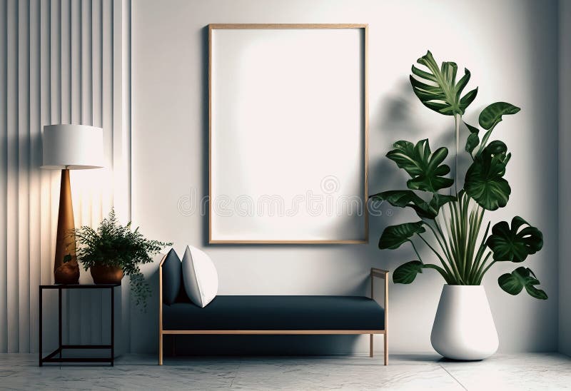 Mockup Poster Frame in Minimalist Modern Interior; Generative AI Stock ...