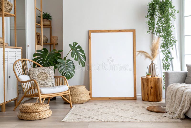 Mockup Poster Frame in Scandinavian Living Room Stock Image - Image of ...