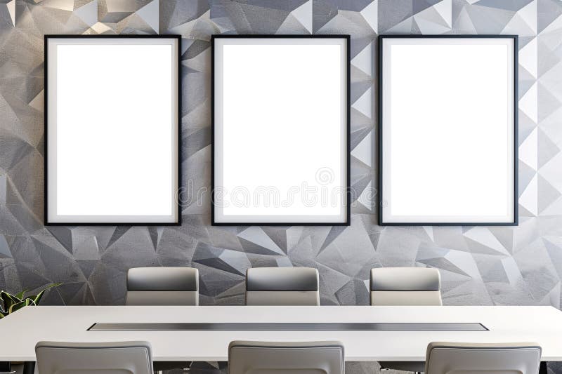 Mockup Poster Frame Set on Modern Interior Office Wall, 3 Blank Photo ...