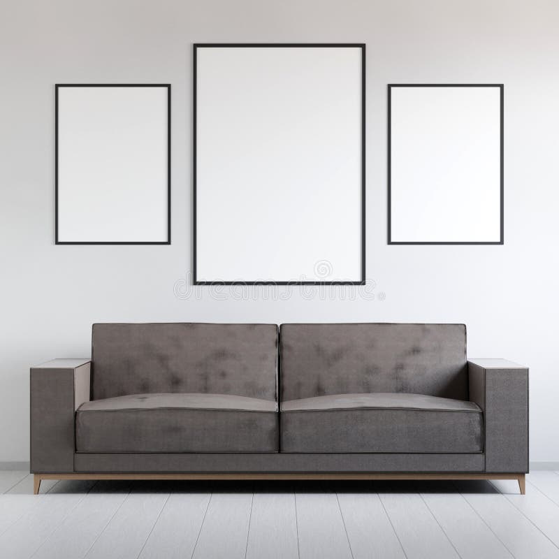 Mockup Poster in the Interior with Sofa, 3D Render Stock Illustration ...