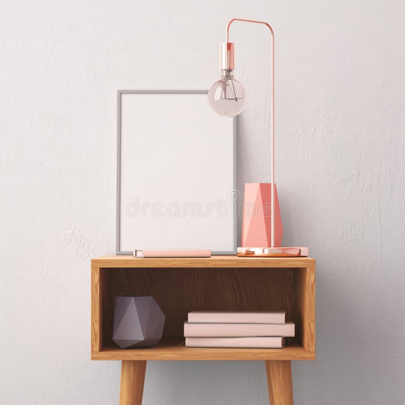 Mockup Poster in the Interior with a Table in Trendy Colors. 3d Stock ...