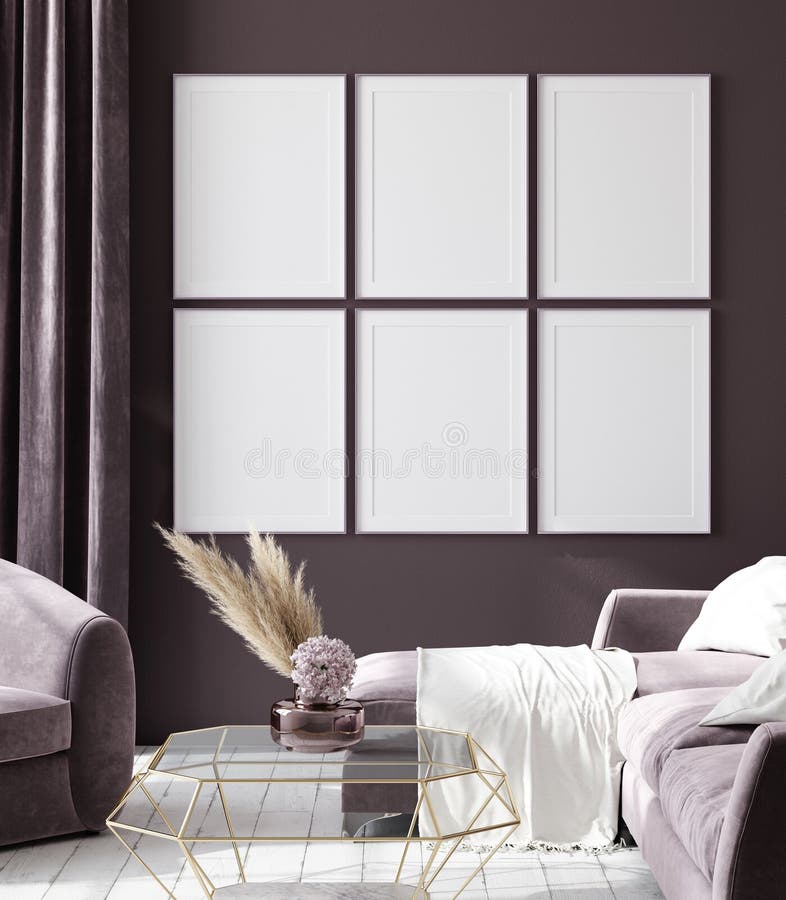 Mockup Poster in Modern Living Room Interior Background Stock ...