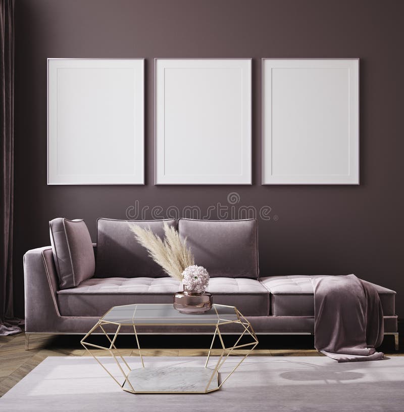 Mockup Poster in Modern Living Room Interior Background Stock ...