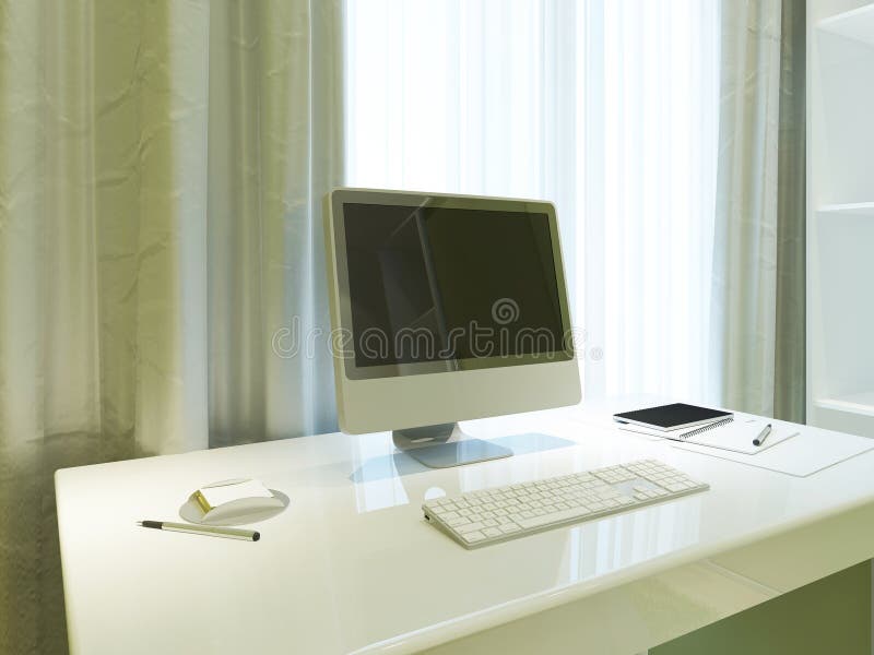 Mockup Poster Monitor on the Desktop in Contemporary Interior. Stock ...