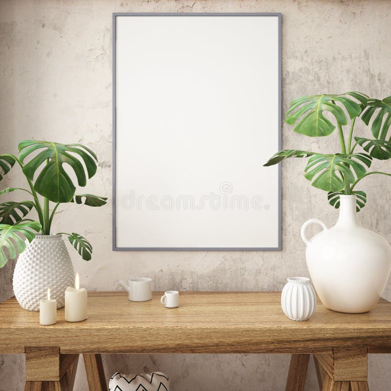 Mockup Poster in the Scandinavian Interior with a Console Table in ...