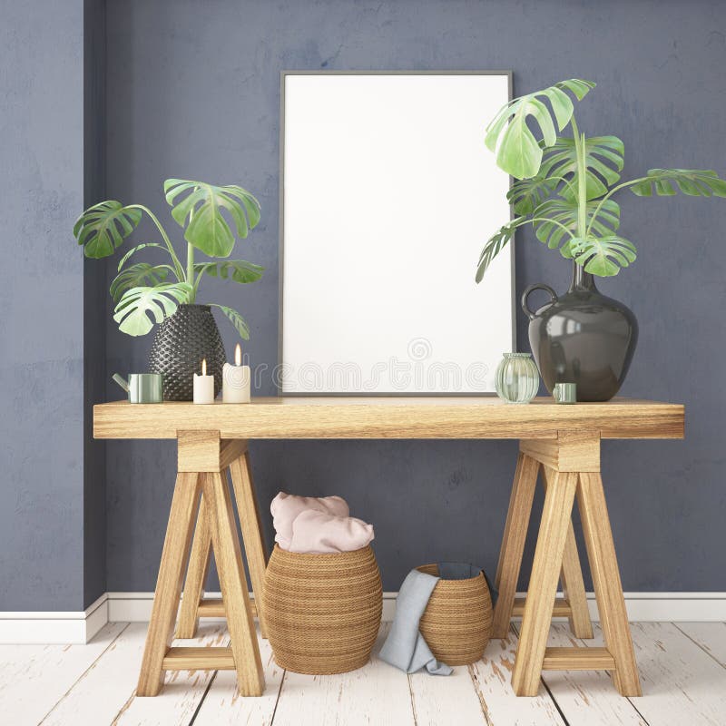 Mockup Poster in the Scandinavian Interior with a Console Table in ...