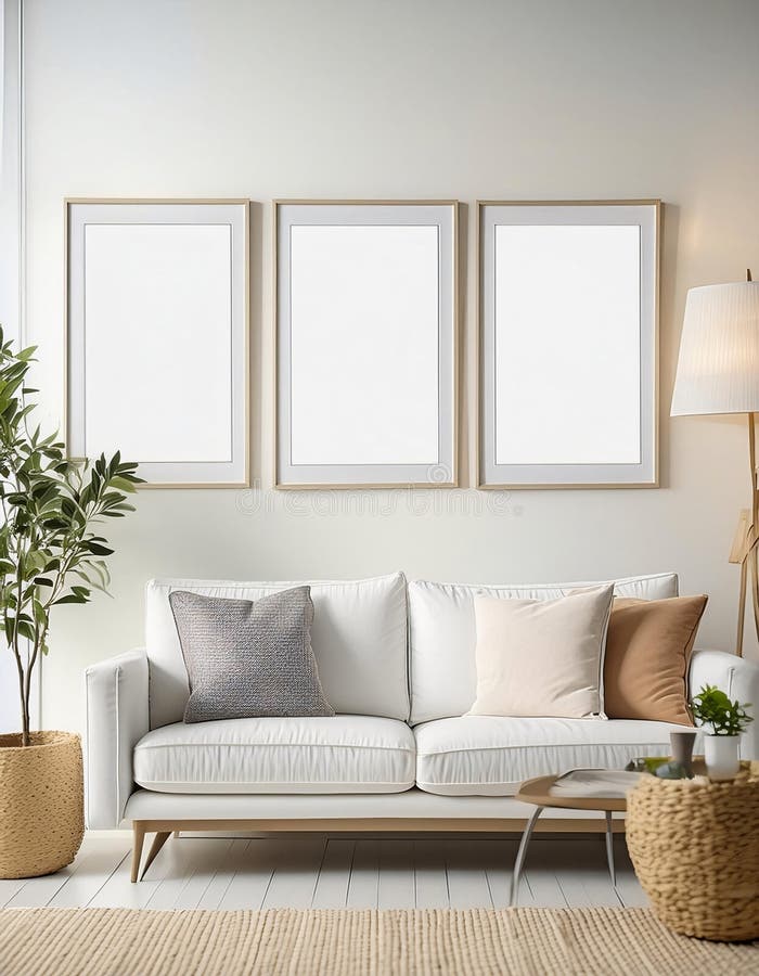 Mockup Poster for 3 Vertical Picture Frames in the Interior Stock Photo ...
