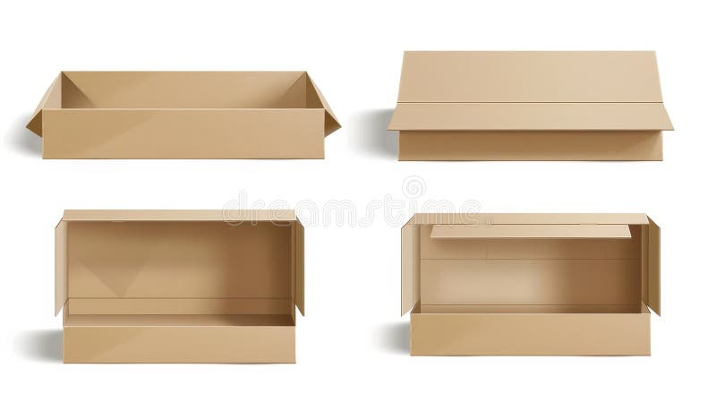 Box Empty Open Closed Cardboard Realistic Mockup Set Side Front Top ...