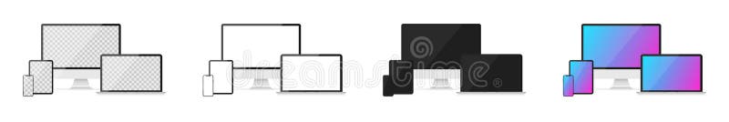 Realistic Desktop Computer Mockups. Monitor. Set of Transparent and ...