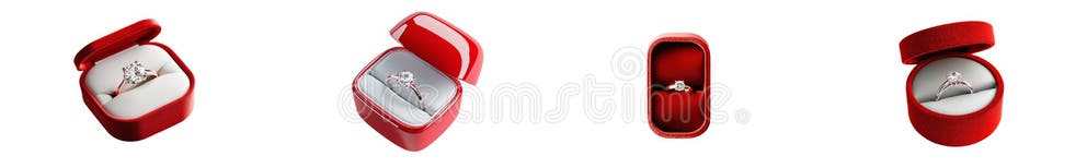 Mockup of a Red Box with a Gold Diamond Ring Lying Inside, Isolated ...