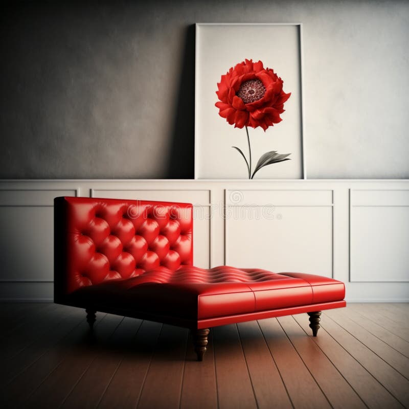 Mockup of a Red Leather Chaise Lounge Generative Ai Stock Illustration ...