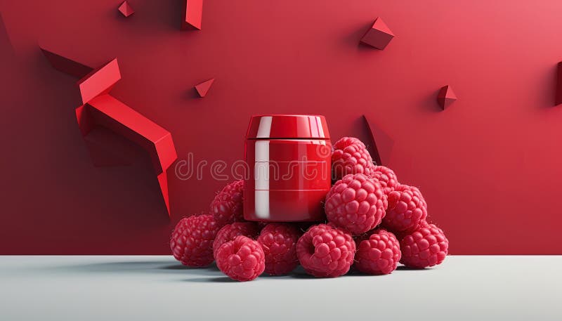 Mockup of a Red Pot with Red Berries on the Table Stock Photo - Image ...