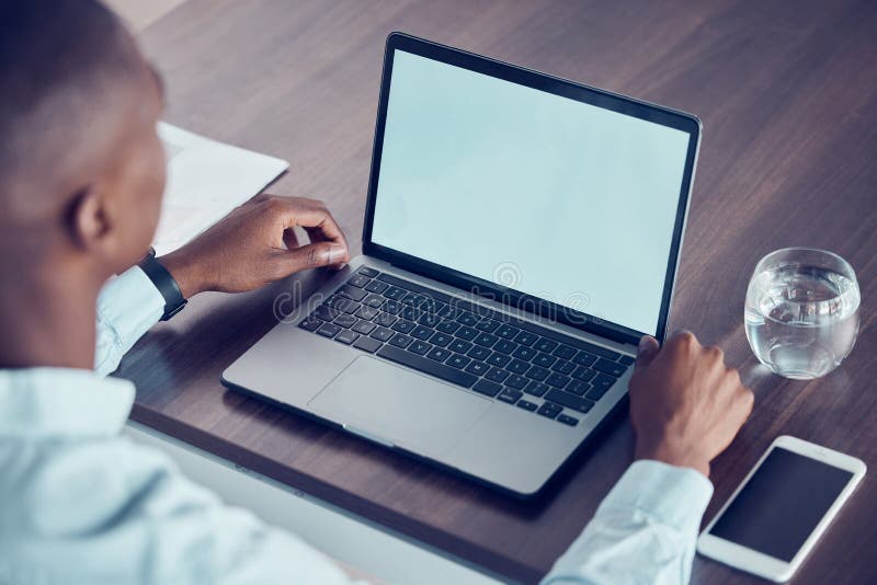 Mockup Screen, Advertising and Businessman on a Laptop for Business ...