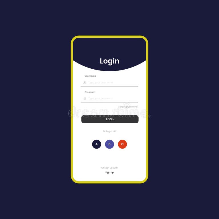 MockUp Screen with Login Form. Welcome Page for Your Mobile App Stock ...