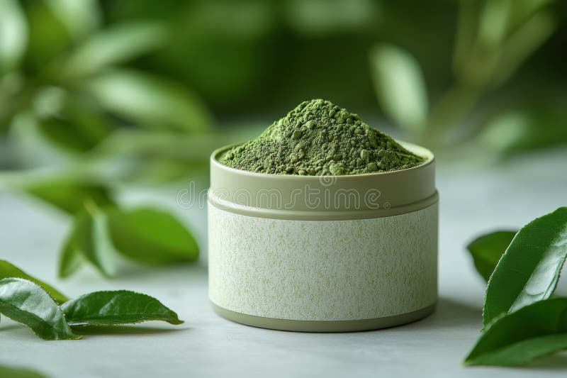 Elegant Matcha Tea Packaging Design Mockup Featuring a Pile of Matcha ...