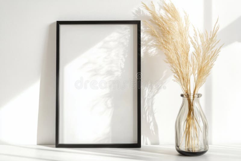 Elegant Black Thin-lined Picture Frame Tilted Backward on White ...