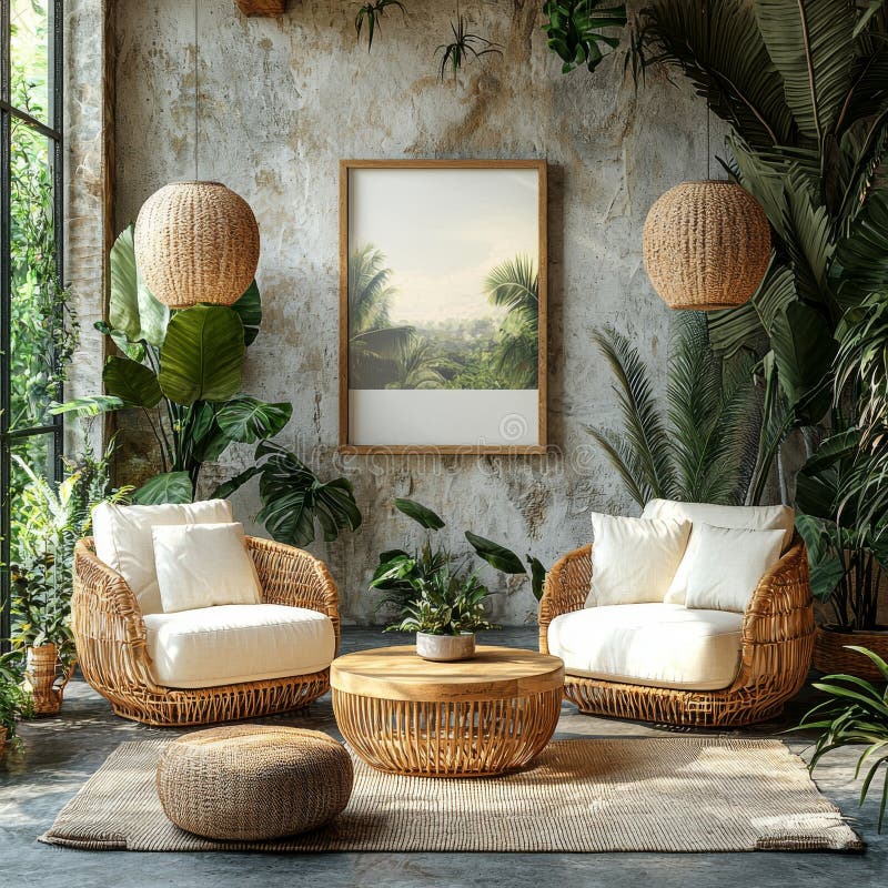 A Mockup Showcasing a Light Guest Room with Seats and a Panoramic ...