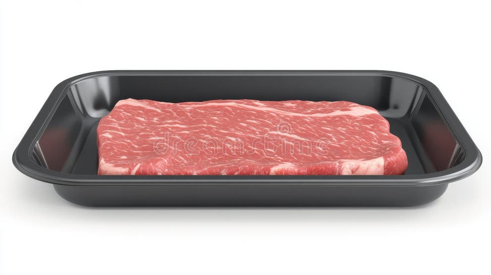 This Mockup Shows a Blank Plastic Beef Tray with a Label in Black and ...