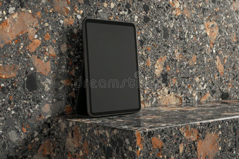 The Mockup Shows a Blank Tablet Screen on a Stone Base. Stock Image ...