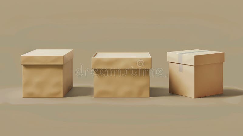 The Mockup Shows a Brown Square Box Parcel Container in Front, Side ...