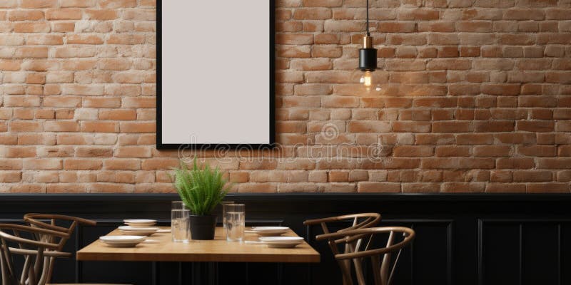 Mockup Sign on a Brick Wall in Cafe. Space for Your Text or ...