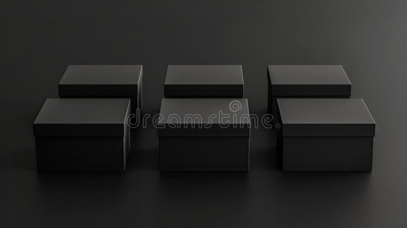 Mockup of six black boxes stock illustration. Illustration of black ...