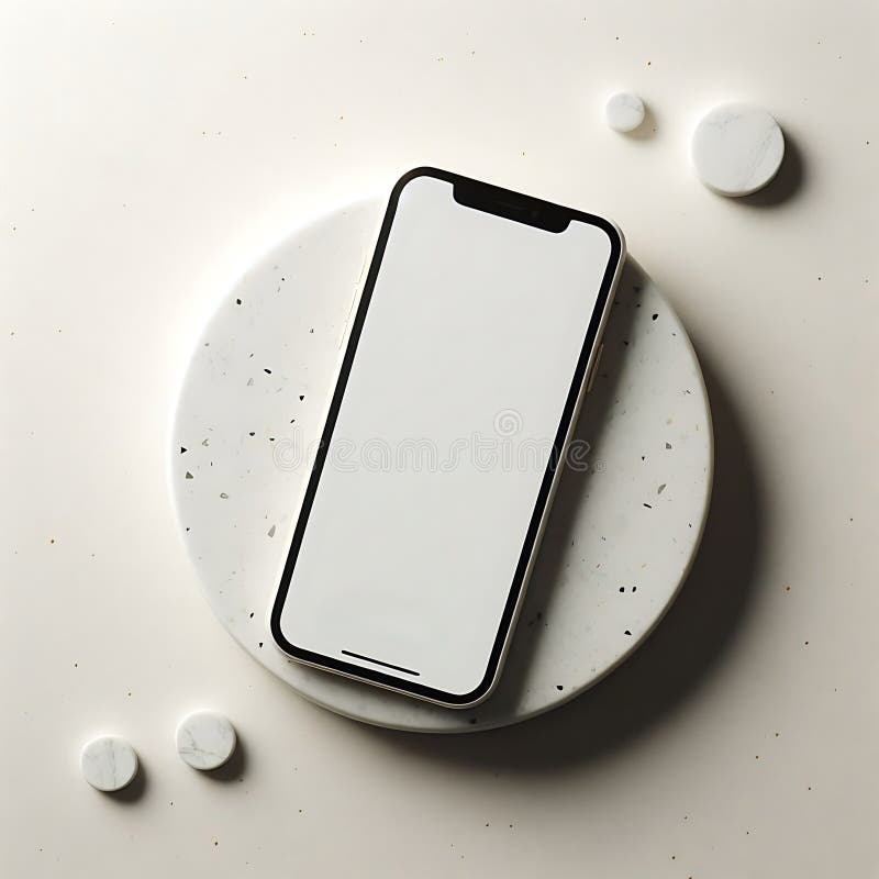A Mockup of a Smartphone on a White Round Marble Platform. Minimalistic ...
