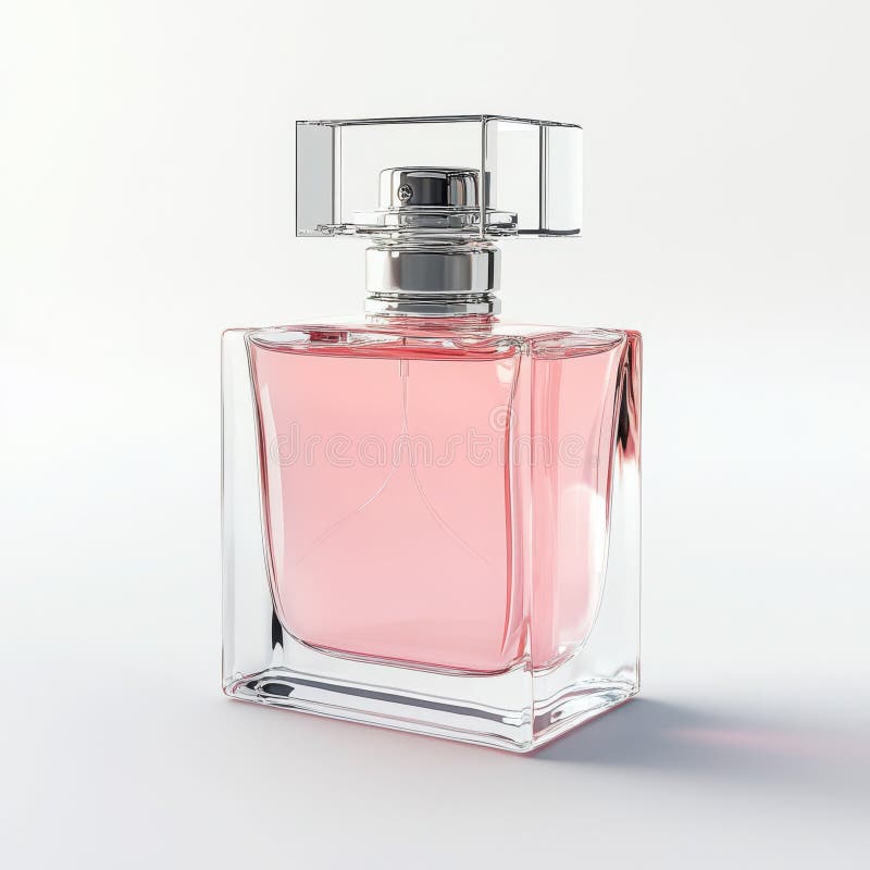 Mockup of a Square Perfume Bottle with Pink Liquid, a Silver Cap on ...