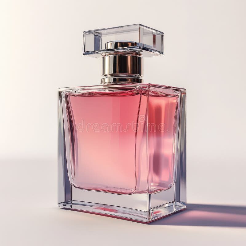 Mockup of a Square Perfume Bottle with Pink Liquid, a Silver Cap on ...