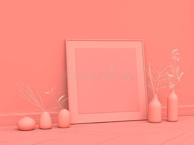 Mockup Square Poster Frame on the Floor in Solid, Single Color Room ...