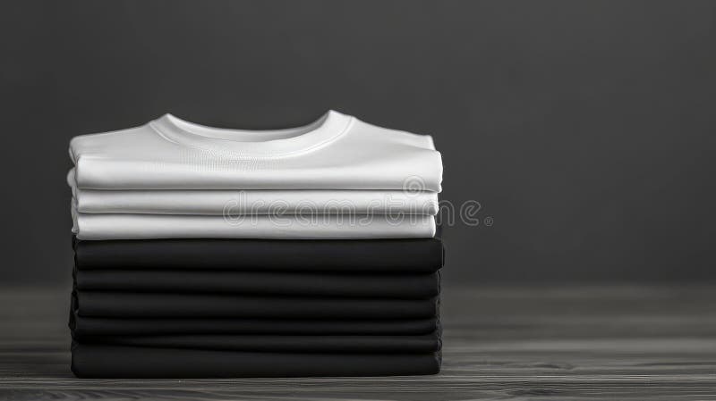 Mockup Stack of Folded Square T-Shirts in Black and White Stock ...