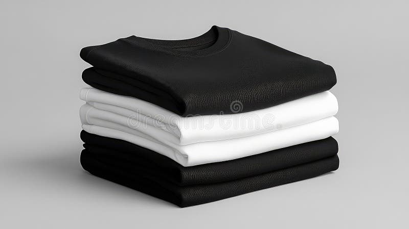 Mockup Stack of Folded Square T-Shirts in Black and White Stock ...