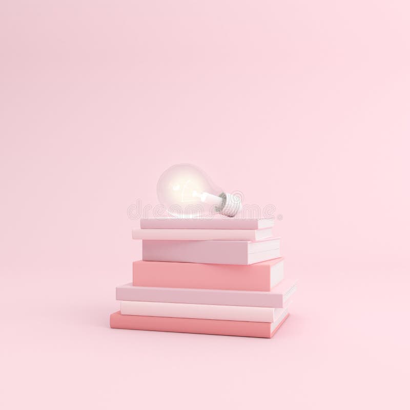 Mockup of Stacked Pink Book and Light Bulb in Minimal Style Stock ...