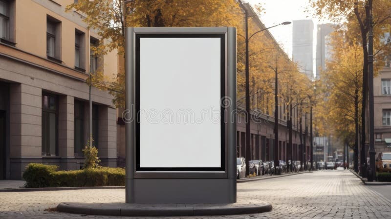 Mockup Standalone Big Screen Info Kiosk. Digital Media with Blank White ...