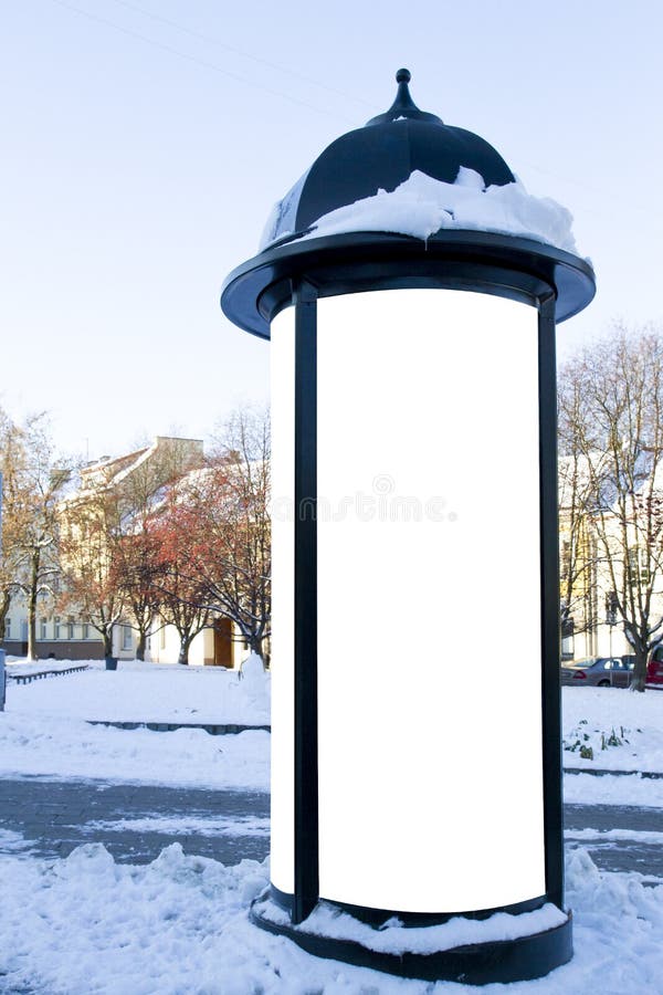 Mockup Street Advertising or Information Column Stand on Sidewalk at ...