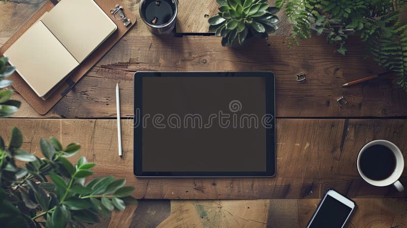 Mockup of Tablet with Blank Screen and Drawing Pencil on Table ...