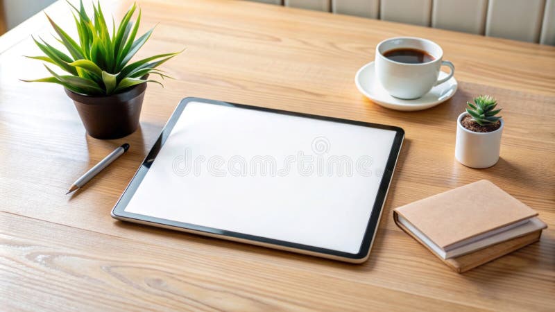 Mockup Tablet Blank Screen of Placed on Office Table Stock Illustration ...