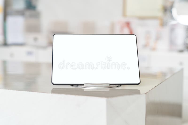 Mockup Tablet with Blank White Screen on Table Stock Image - Image of ...