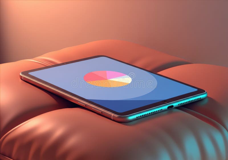 Mockup of a Tablet Displaying a Colorful Pie Chart on a Soft Surface ...