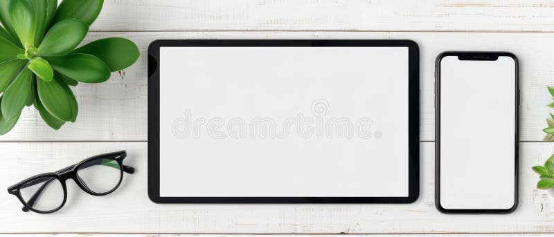 Mockup of Tablet and Smartphone with Blank Screens on Stylish Workspace ...