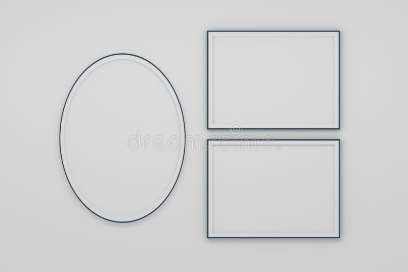 Mockup Template Wall Gallery, Set of 3 Frames Oval and Two Horizontal ...