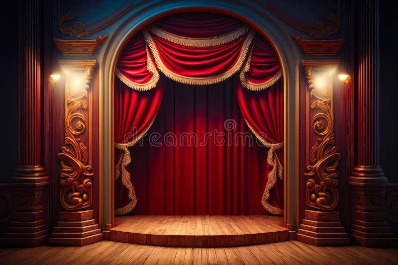 Mockup Theater Scene with Red Curtains for Your Presentation. Created ...