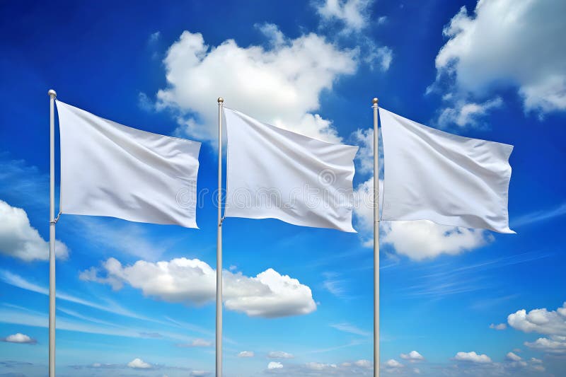 A Mockup of Three White Blank White Flying Flags Stock Illustration ...