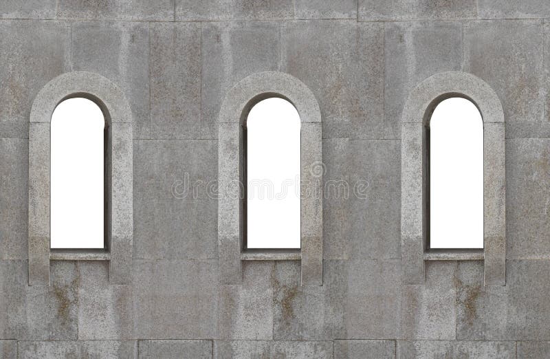 Mockup. 3 Three White Empty Windows in Granite Stone Wall Background ...