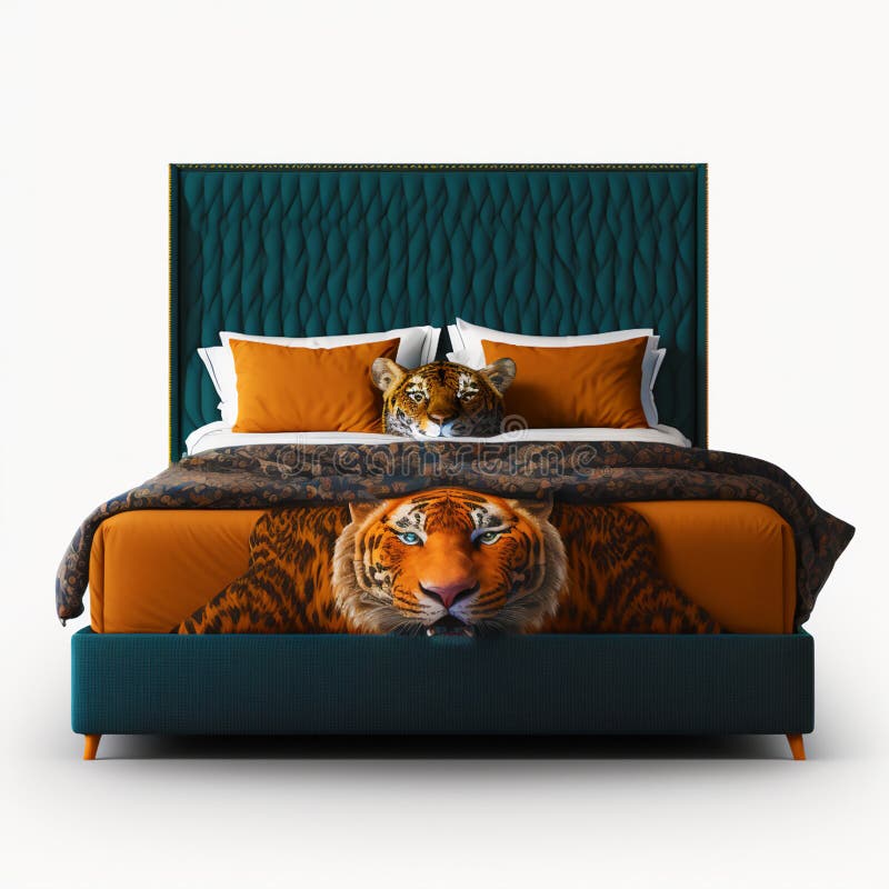 Mockup of a Tiger Bedroom Setting Generative Ai White Background Stock ...