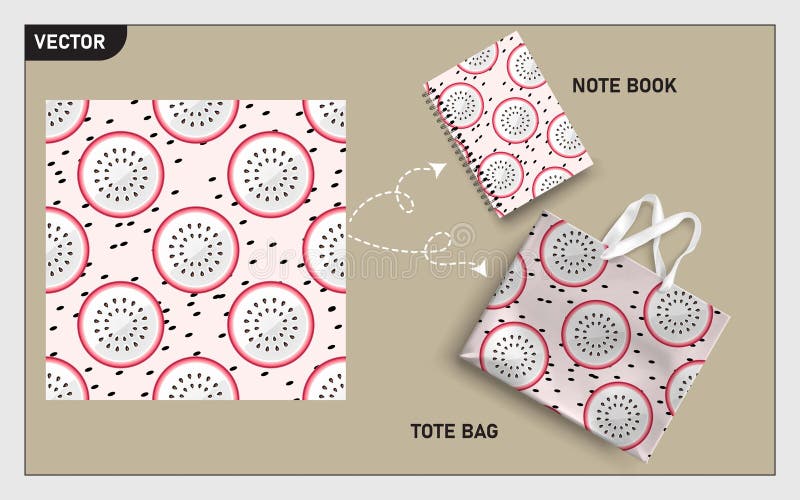 Mockup Tote Bag and Note Book with Slice of Dragon Fruit Seamless ...