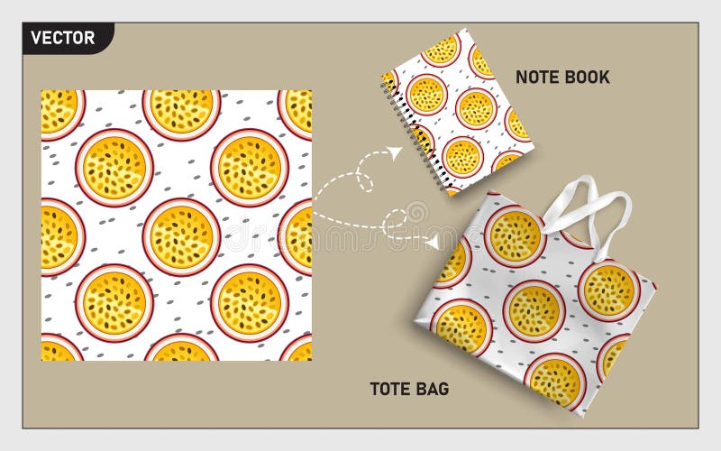Mockup Tote Bag and Note Book with Slice of Passion Fruit Seamless ...