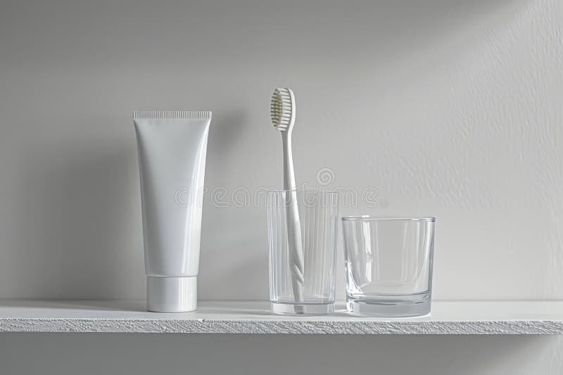 Mockup Tube of Toothpaste and Toothbrush Inside a Glass on a Bathroom ...