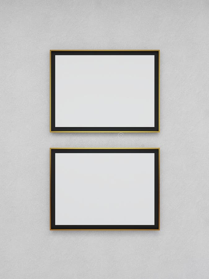 Mockup of Two Blank Horizontal Frames on a White Wall Stock ...