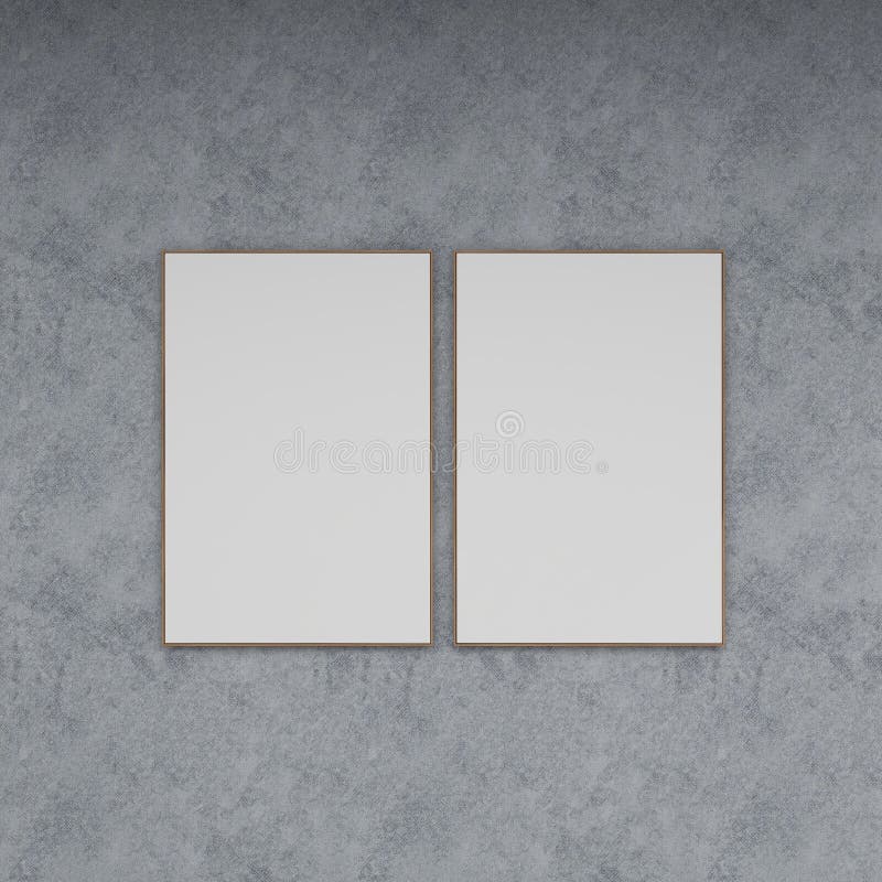 Mockup of Two Blank Vertical Frames on a Gray Wall Stock Illustration ...